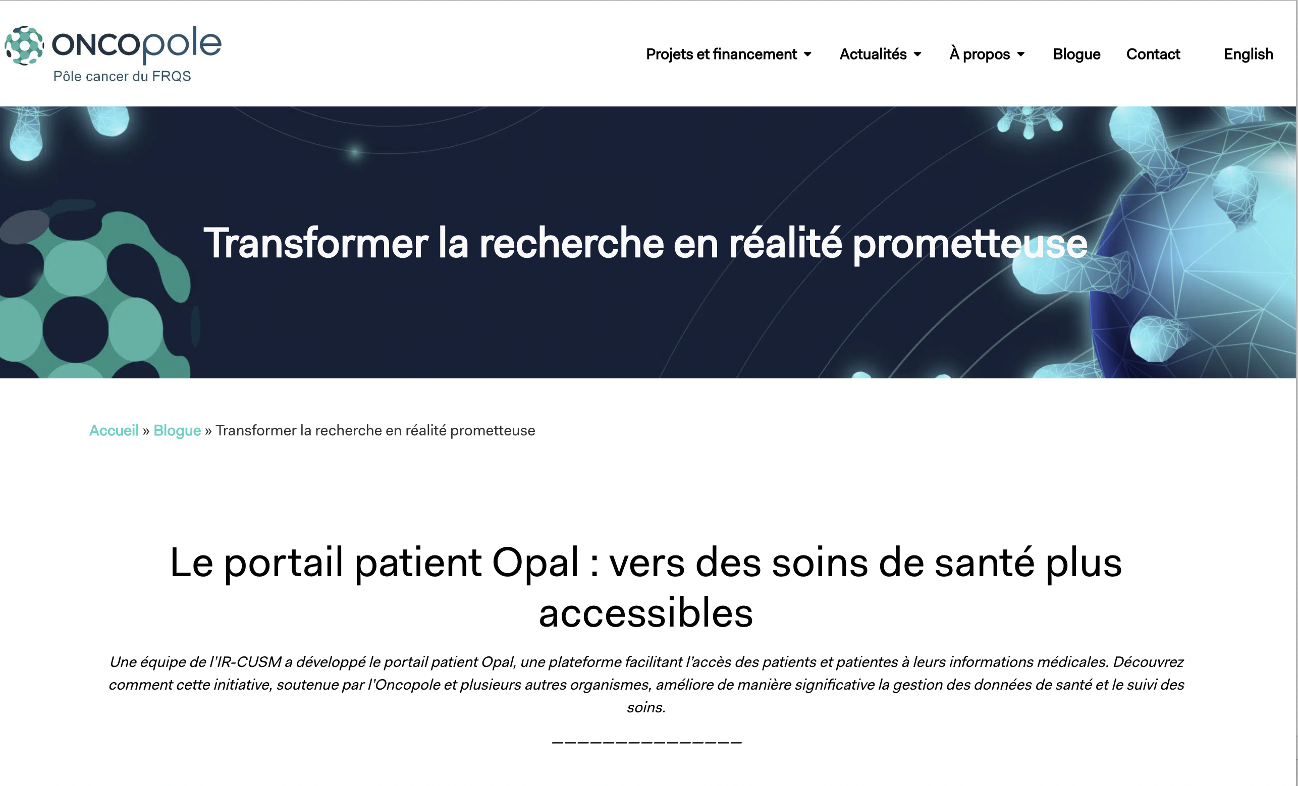 The Opal patient engagement platform feautured in Oncopole's first blog post! | KILDEA LAB